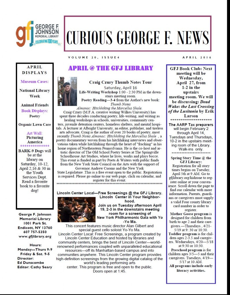 curiousgeoapril2016pg1 | George F. Johnson Memorial Library
