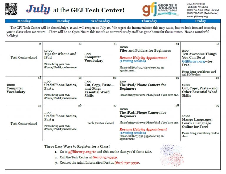 july cal | George F. Johnson Memorial Library