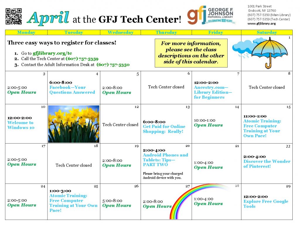 April cal | George F. Johnson Memorial Library